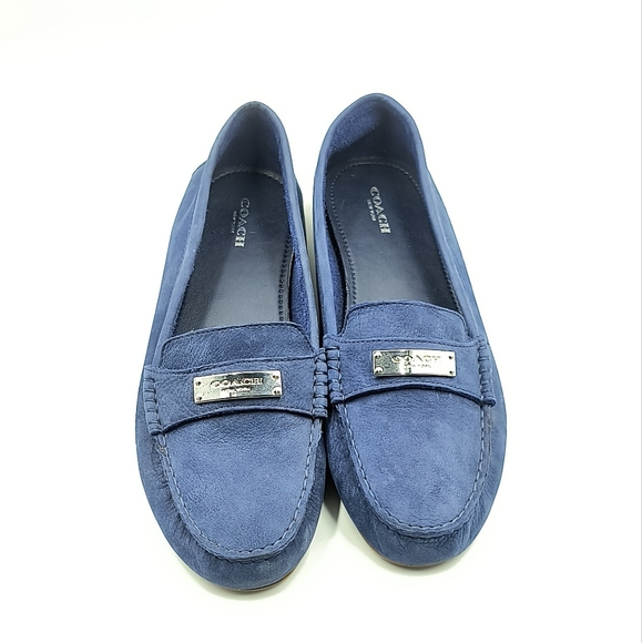 Coach | Shoes | Coach Frederica Blue Suede Leather Loafer Slip On ...